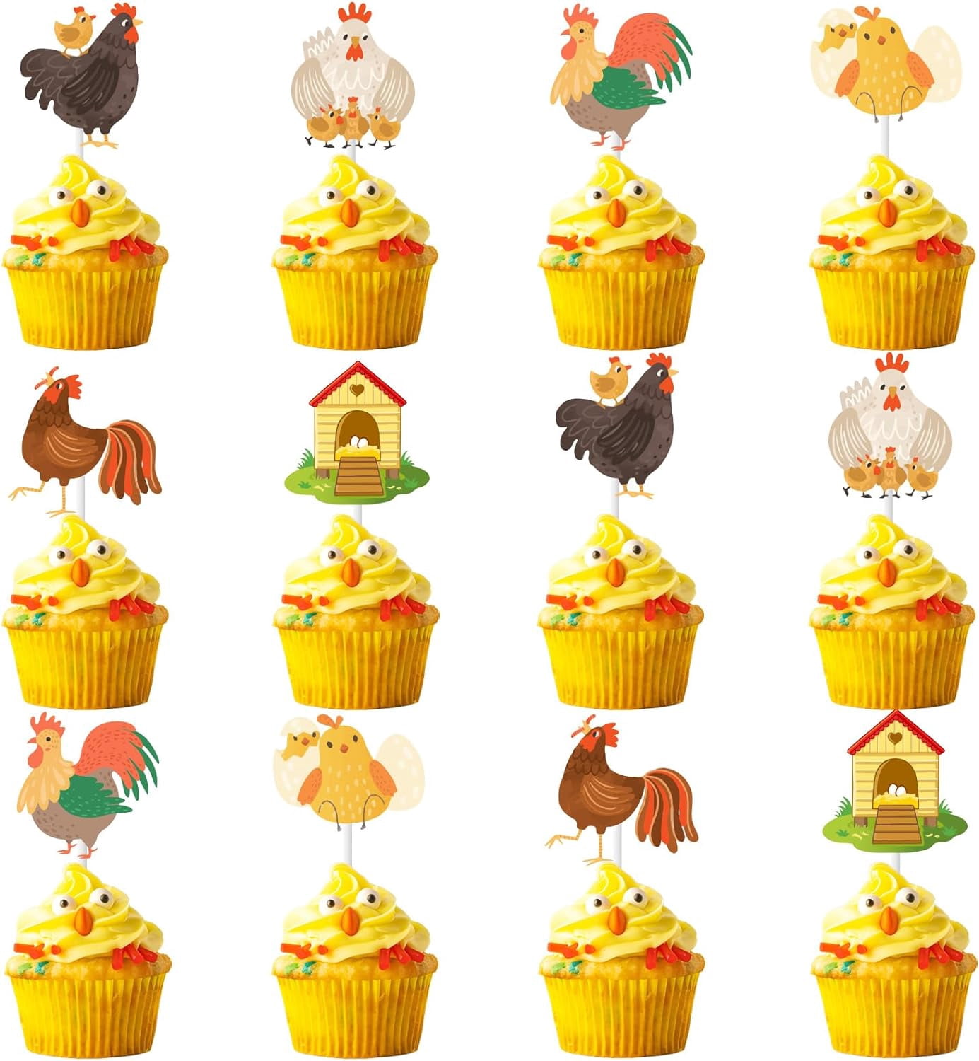 Chicken Cake Topper 24PCS Chicken Party Decorations Chicken Birthday ...