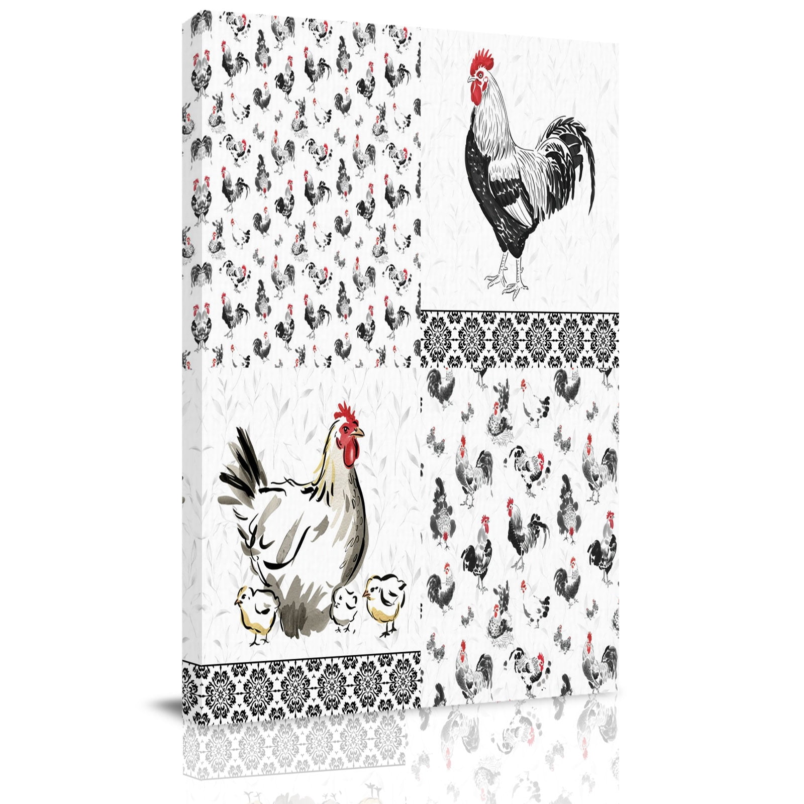 Chicken Canvas Wall Art for Living Room, Rustic Rooster Hen Floral ...