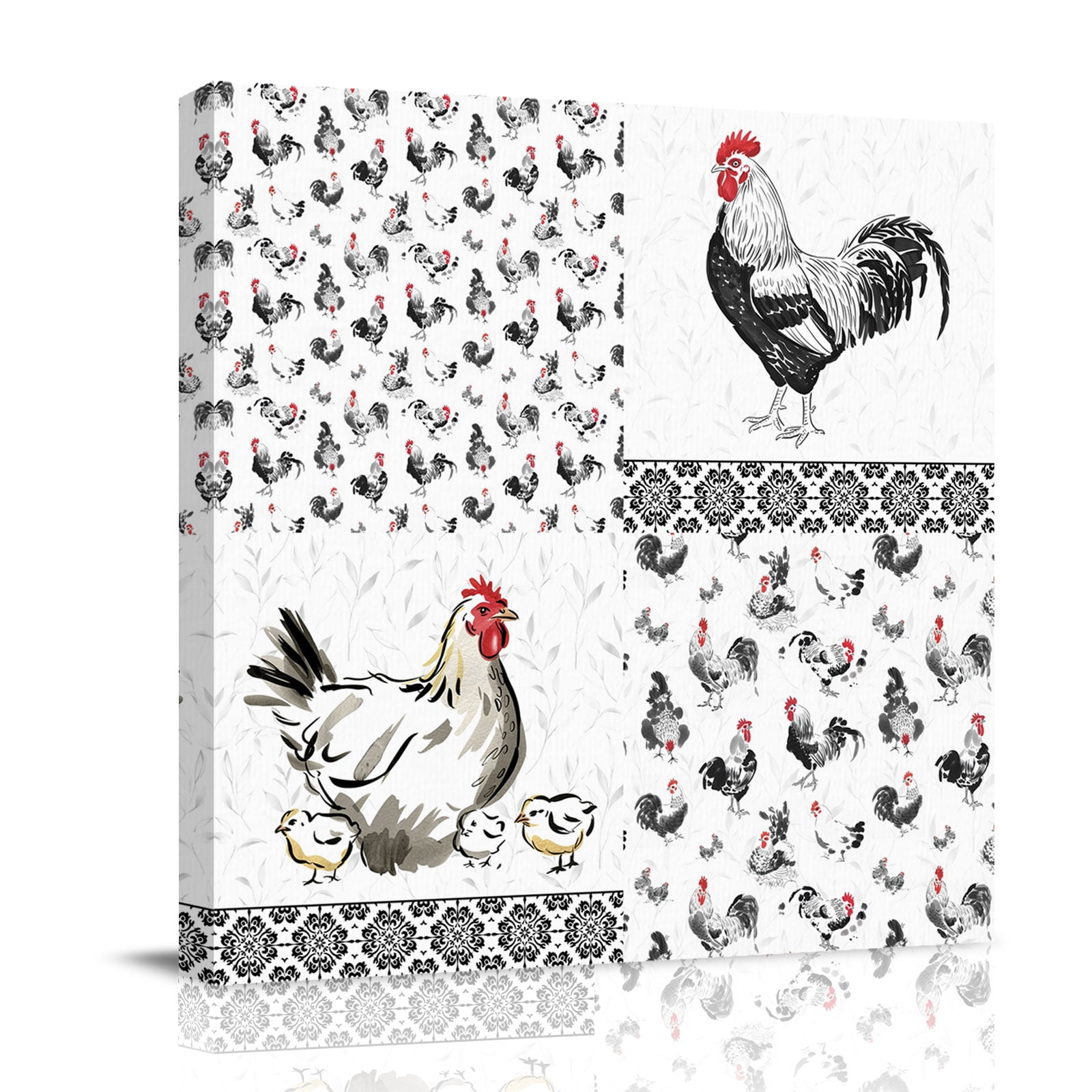 Chicken Canvas Wall Art for Living Room, Rustic Rooster Hen Floral ...