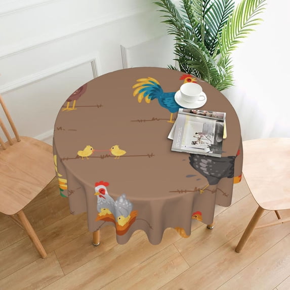 Chicken Cartoon Chick Hen Music Tablecloths Round 60 inch Fabric Table ...