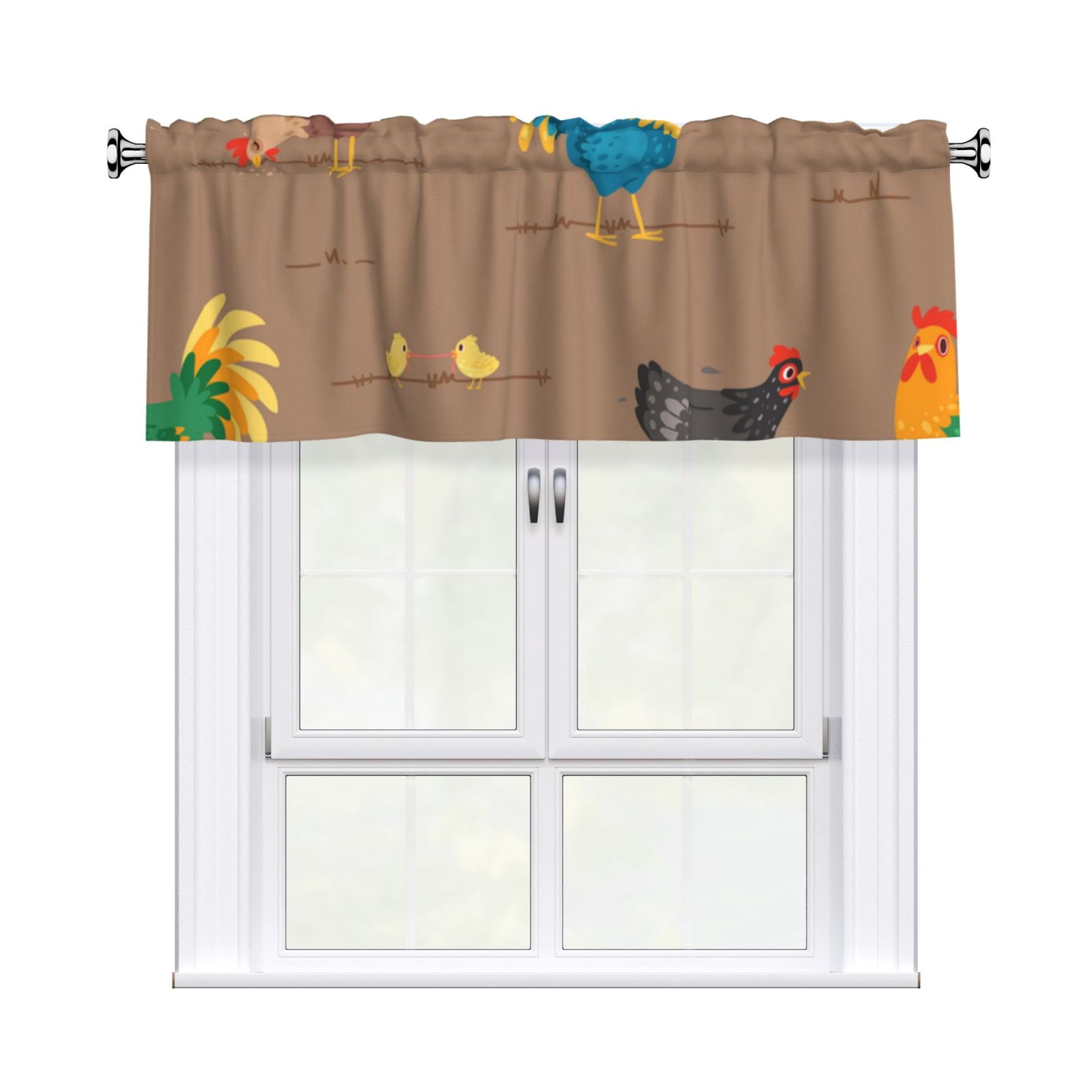 Chicken Cartoon Chick Hen Music Window Valances Rod Pocket Decorative ...