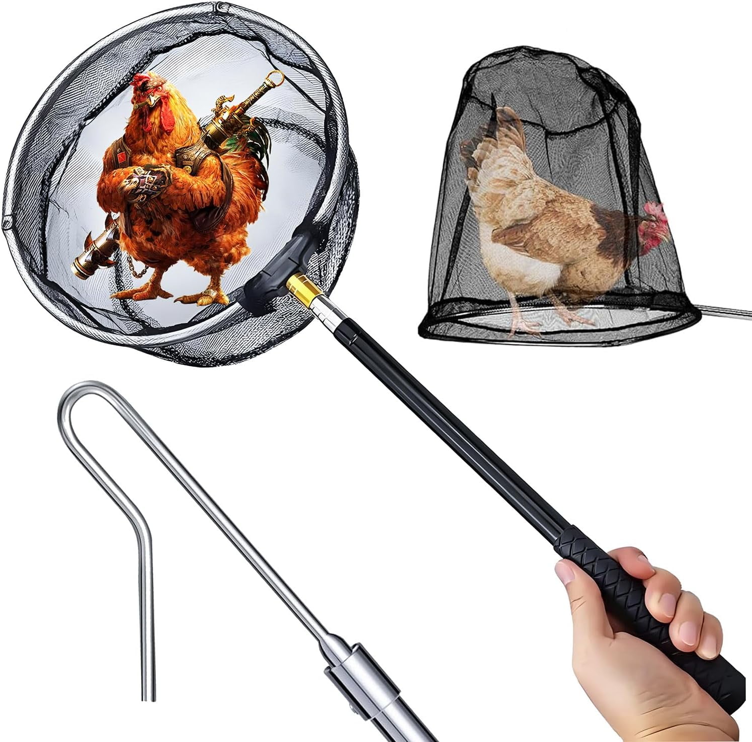 Chicken Catching Net with Leg Hook, Stainless Steel Retractable Chicken ...