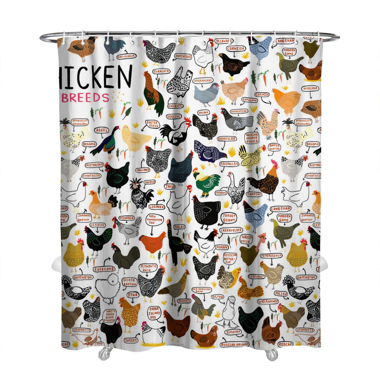 Chicken & Clouds Watercolor Shower Curtain 72" x 84" - Rustic Farm ...