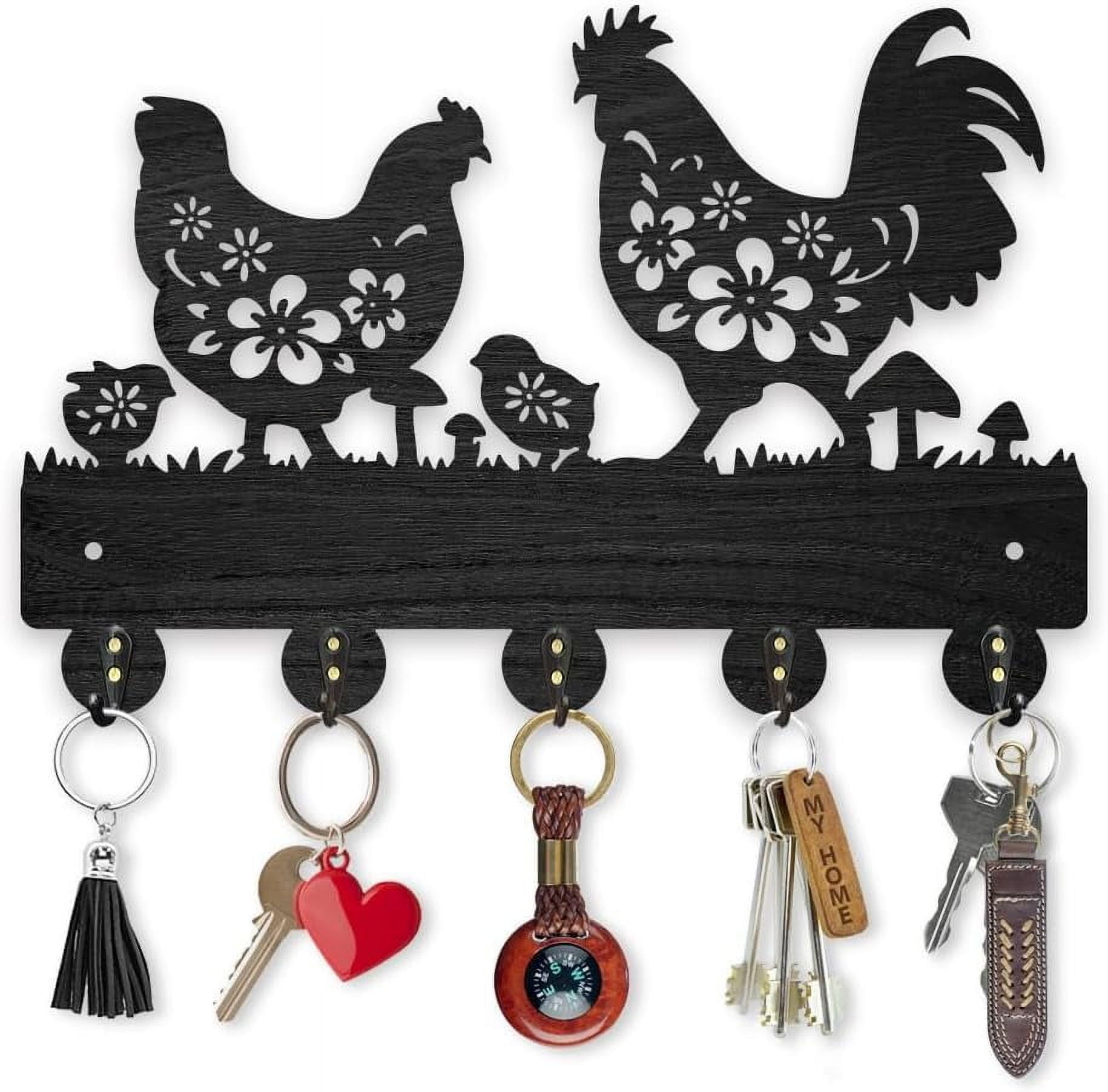 Chicken Coat Hooks Wall Mount Floral Roosters Hens Chicks Wood Key ...