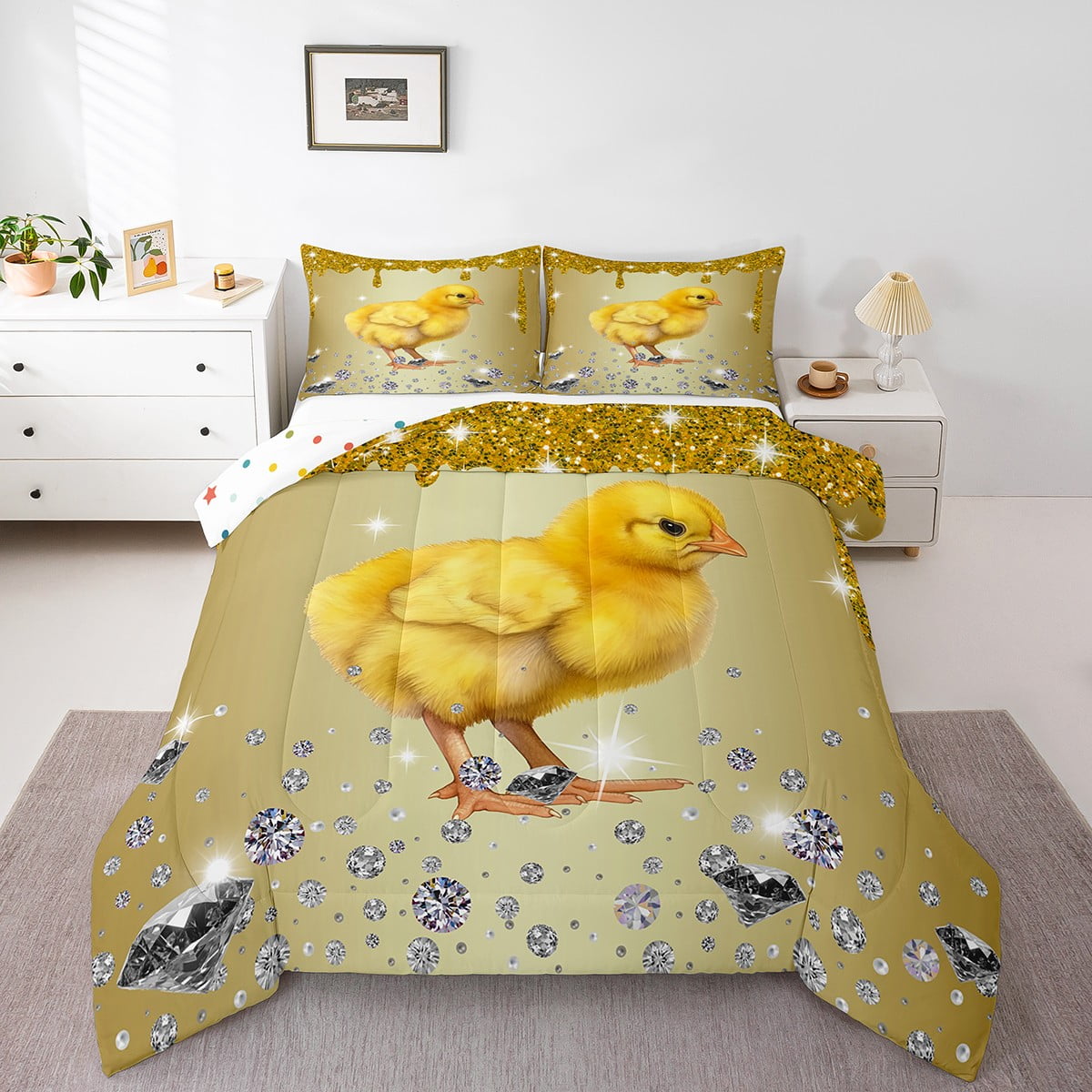 Chicken Comforter Set Yellow Sequin Fluid Art Down Comforter,Crystal ...