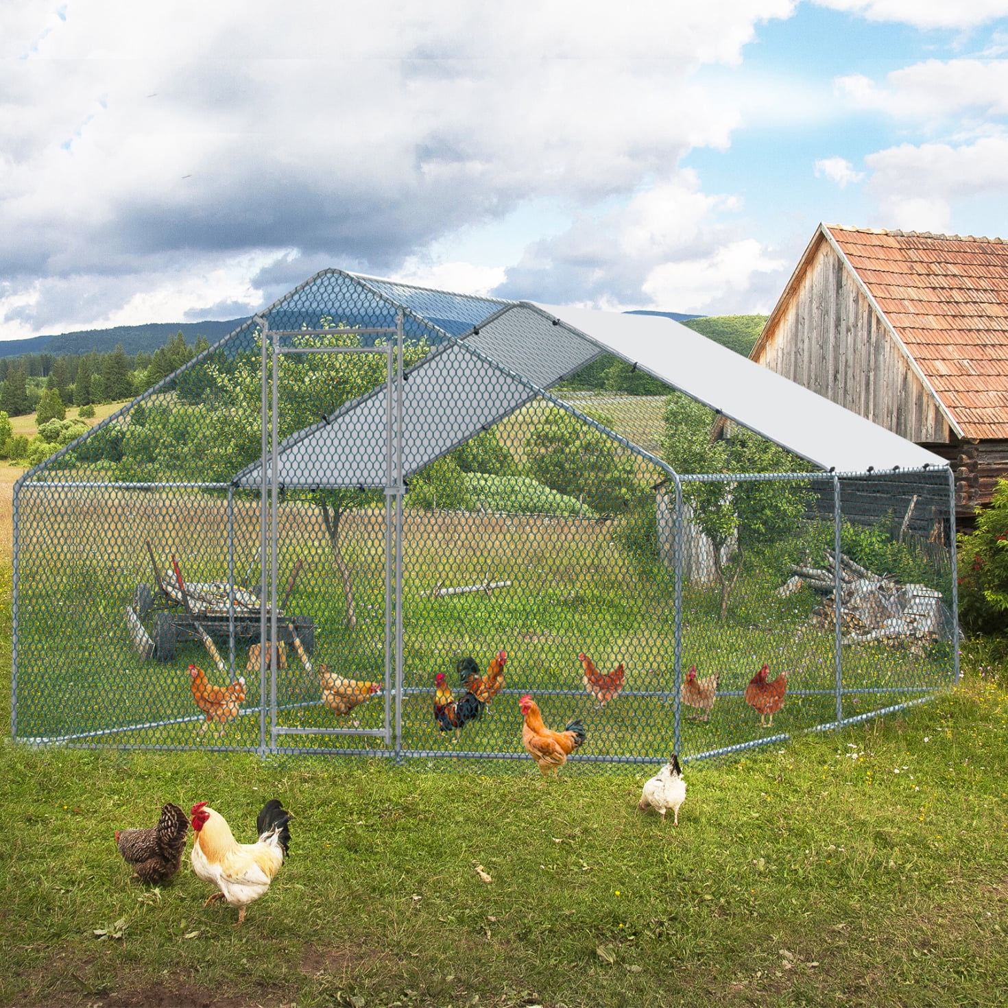 Chicken Coop, 13 x 10 FT Large Metal Chicken House, Poultry Habitat ...