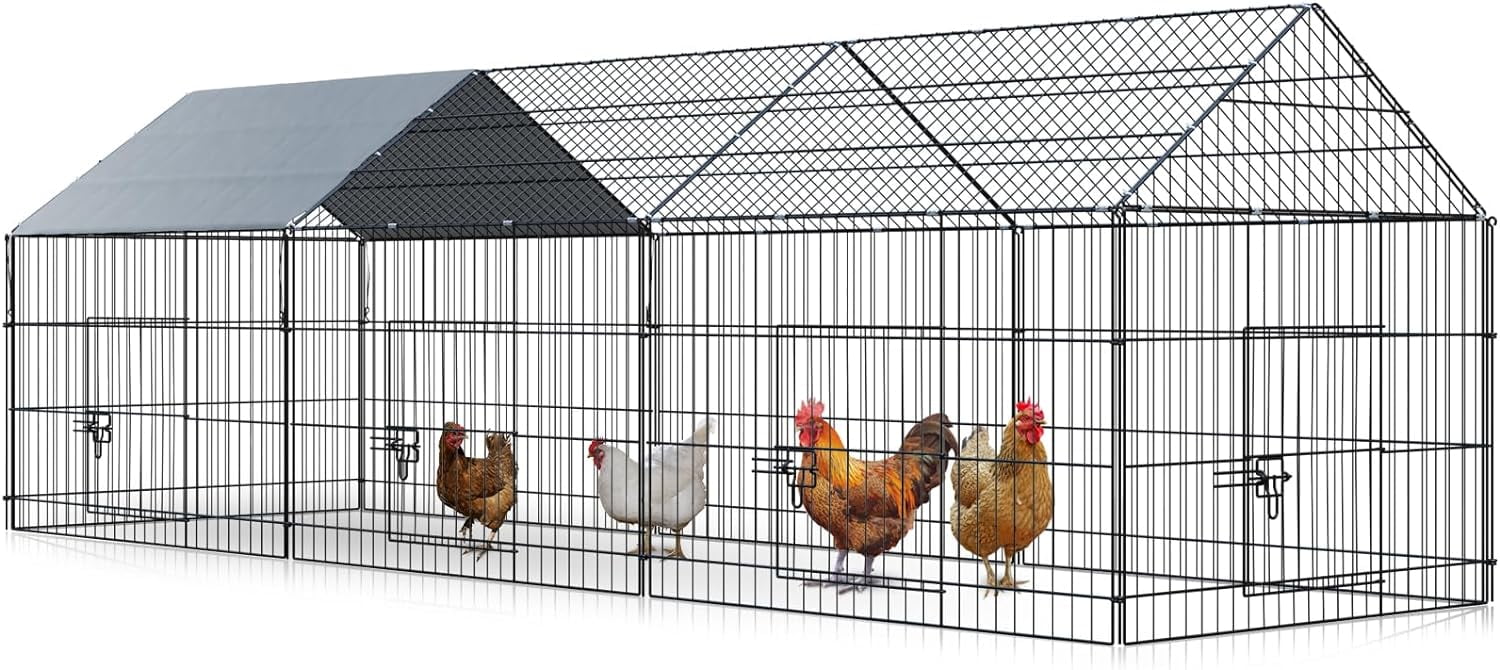 Chicken Coop 131"×41" Chicken Run for Yard Metal Chicken Pen with ...