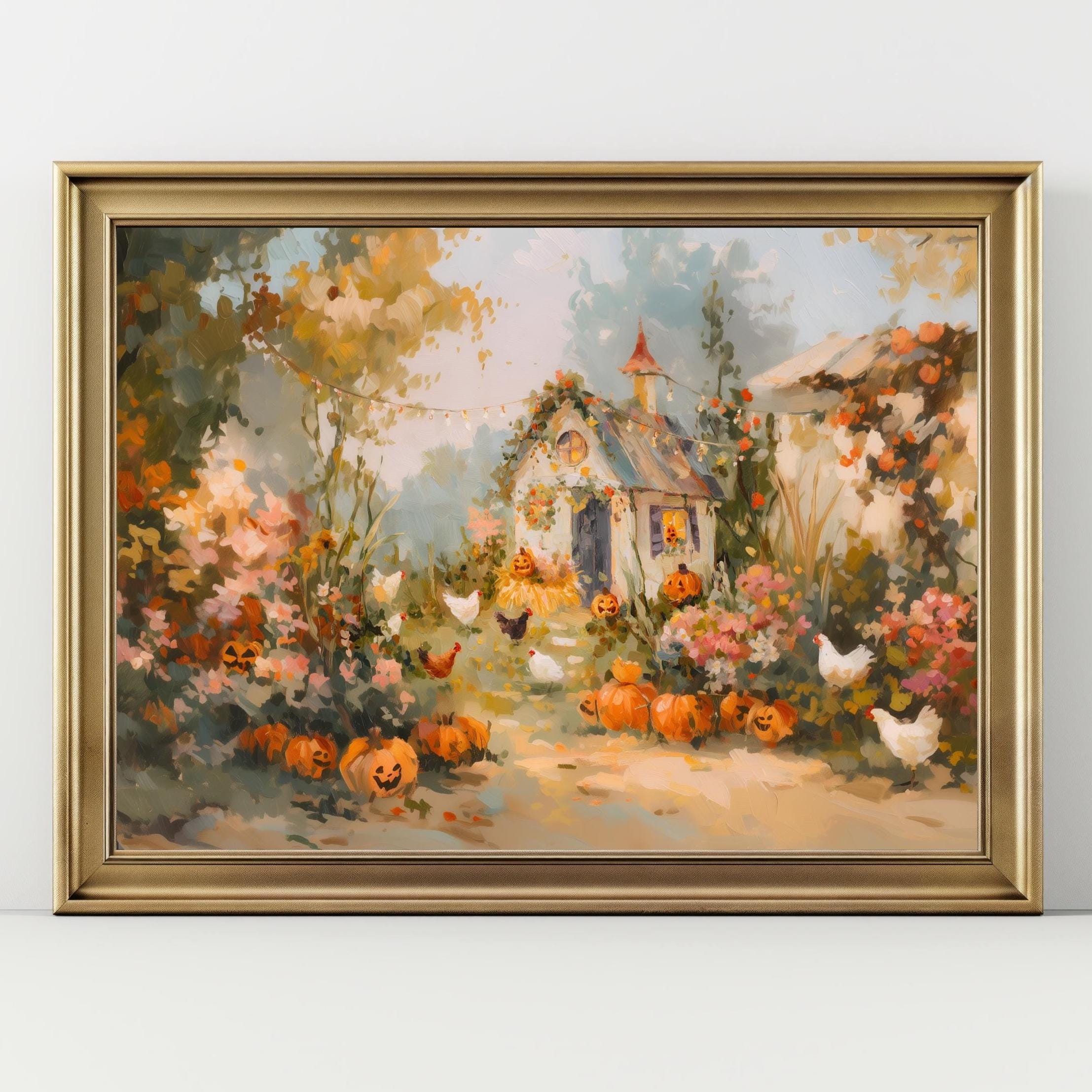 Chicken Coop Art Print – Autumn Farmhouse Decor, Pumpkin Cottagecore ...