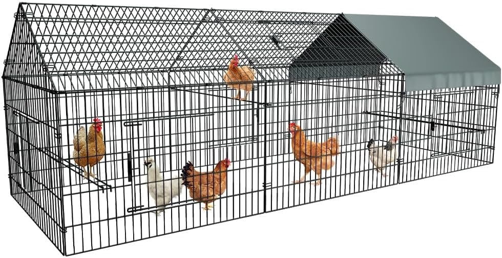 Chicken Coop, Chicken Run Pen for Yard with Cover Outdoor Metal ...