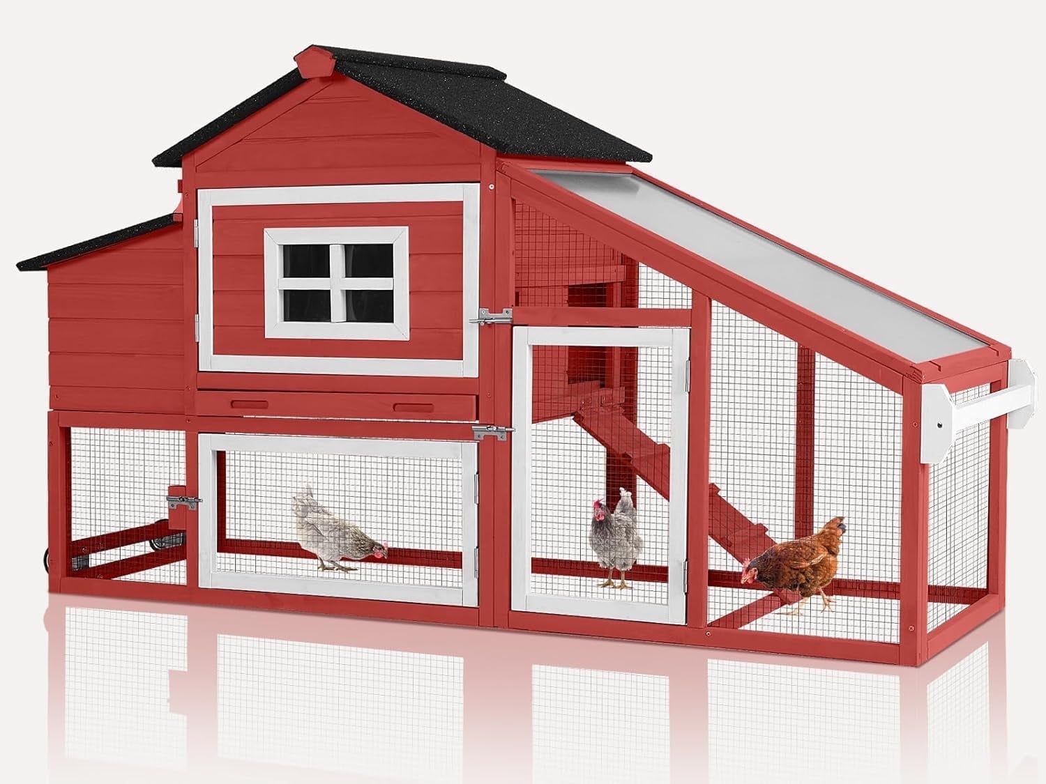 MEDEHOO Chicken Coop with Retractable Wheels, UV-Resistant Roof ...