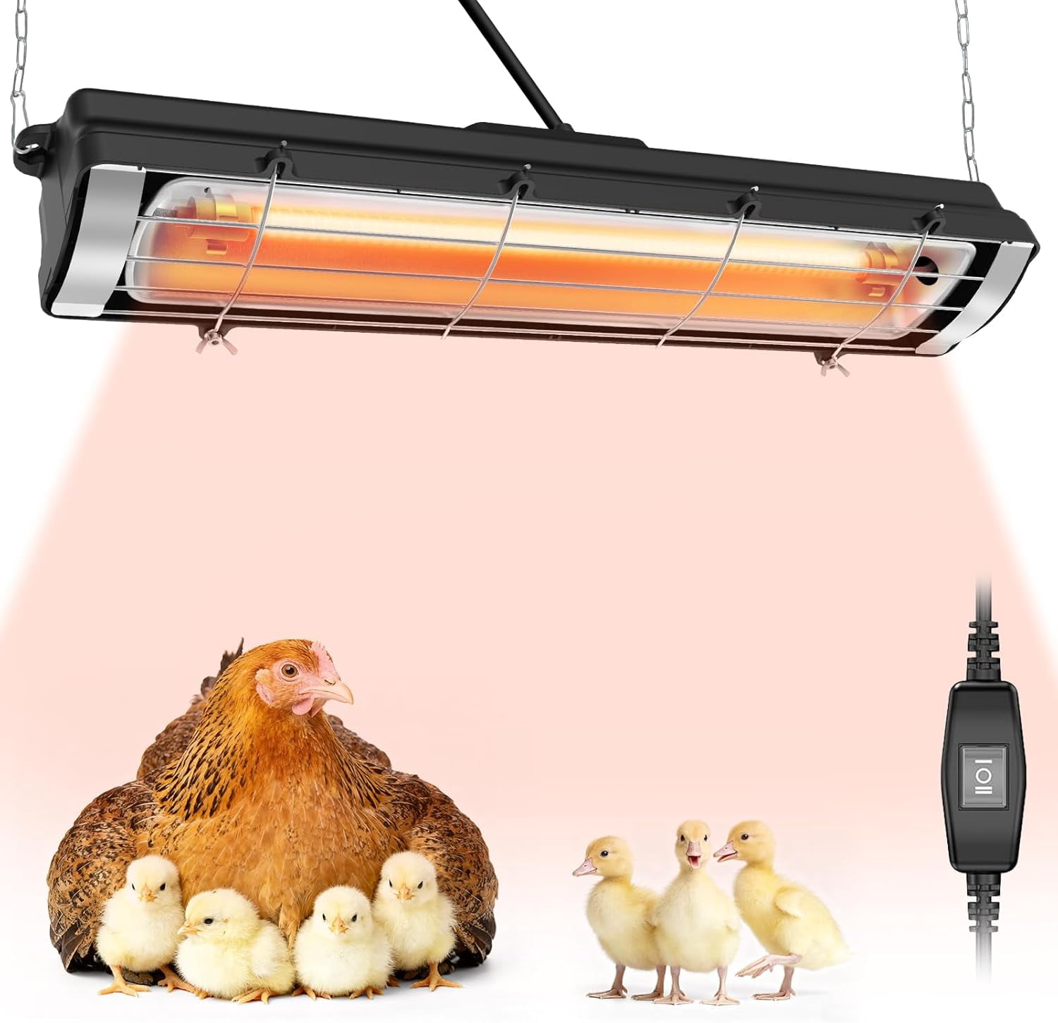 Chicken Coop Heat Lamp, 300W Brooder Heater for Chicks, Carbon Fiber ...