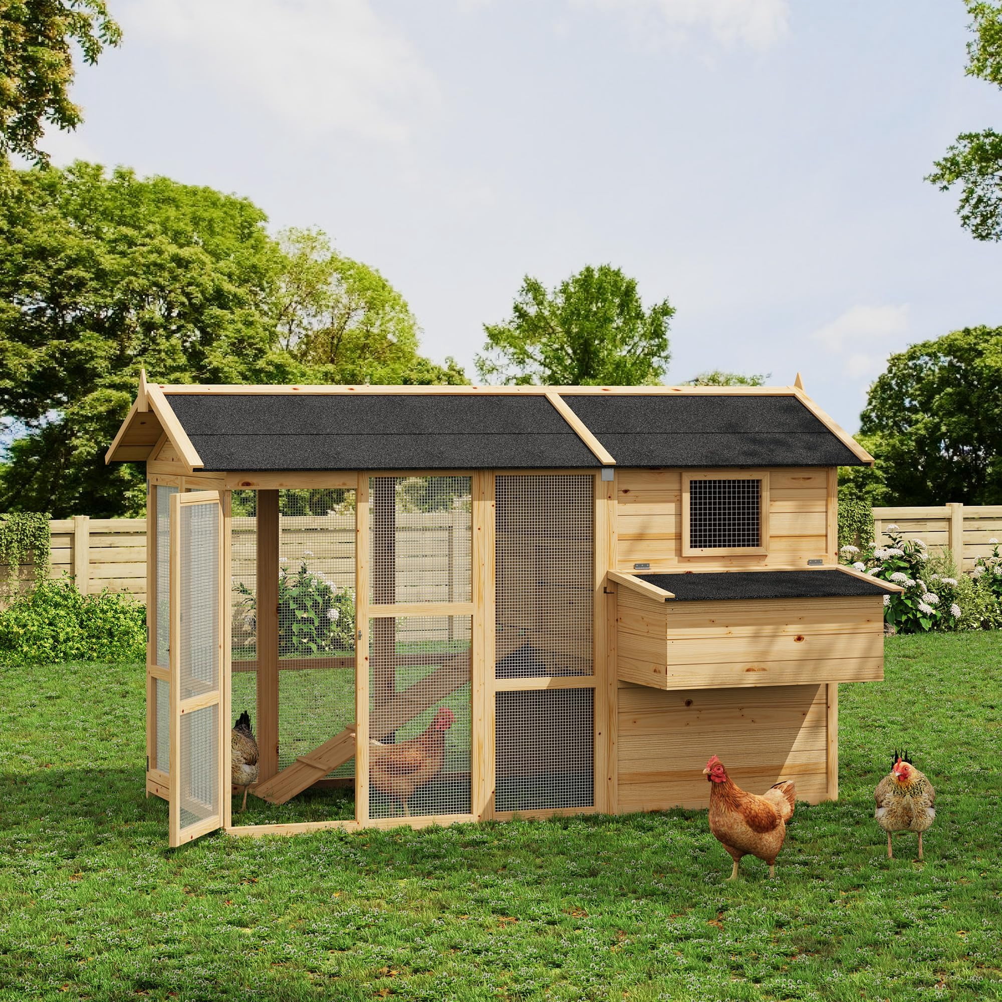 Chicken Coop Large Hen House for 4-6 Chickens Wooden Poultry Cage with ...