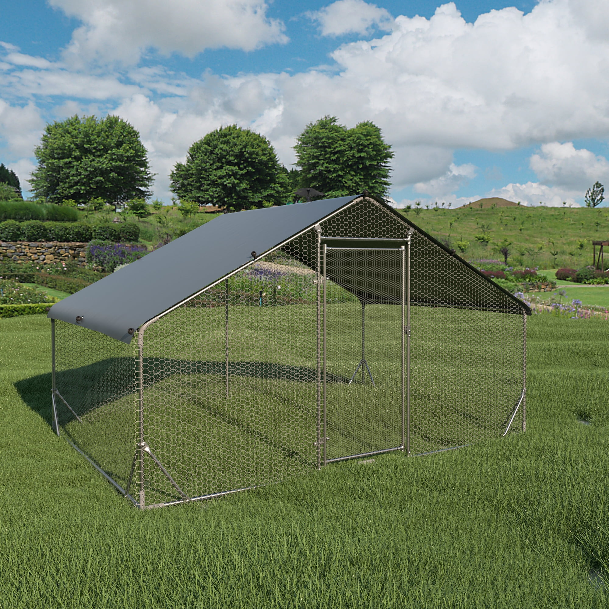 Chicken Coop Large Metal Walk-in Chicken Run with Waterproof Cover ...