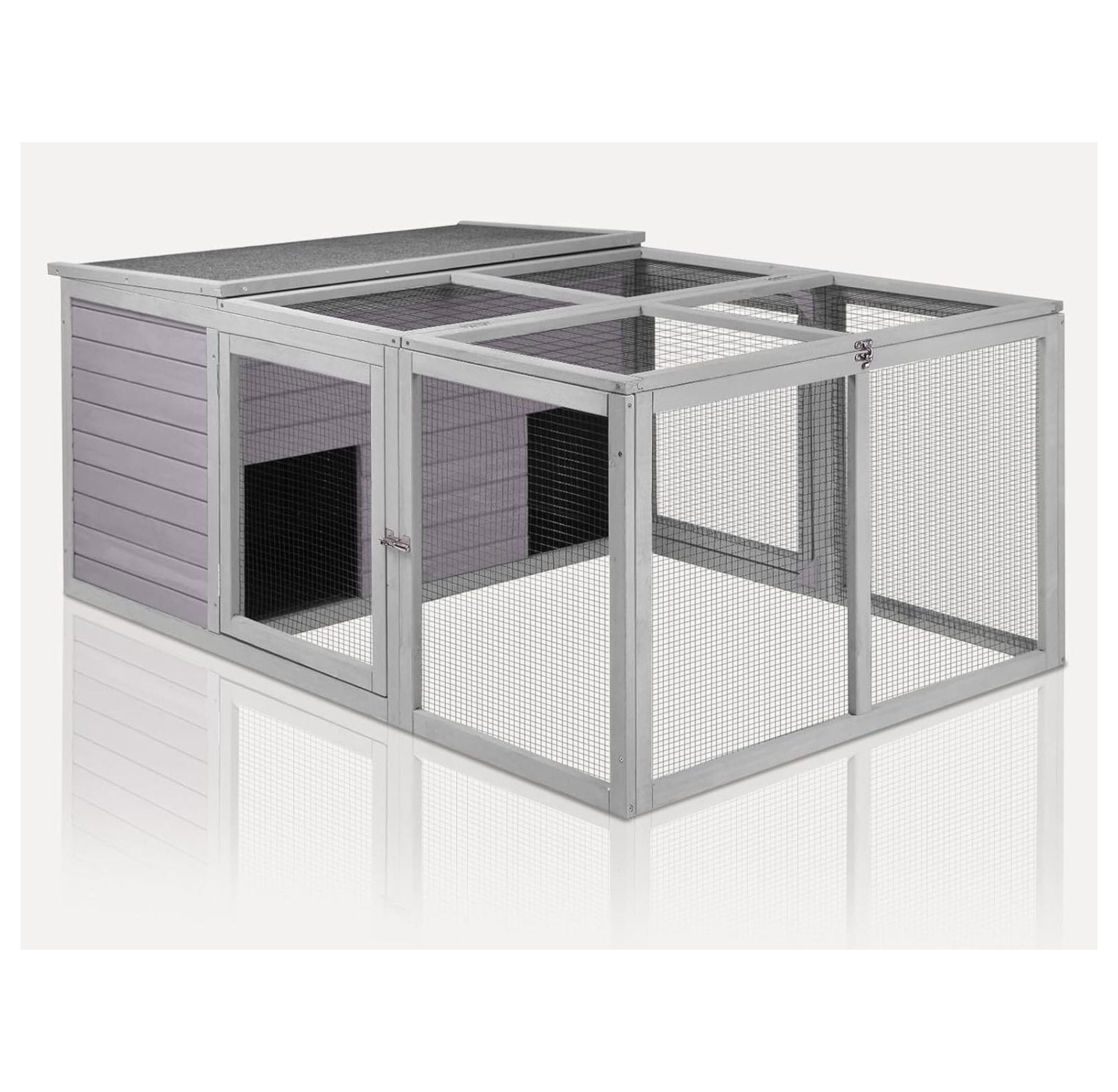 Chicken Coop Large Wooden Rabbit Hutch Indoor Outdoor with 2 Living ...