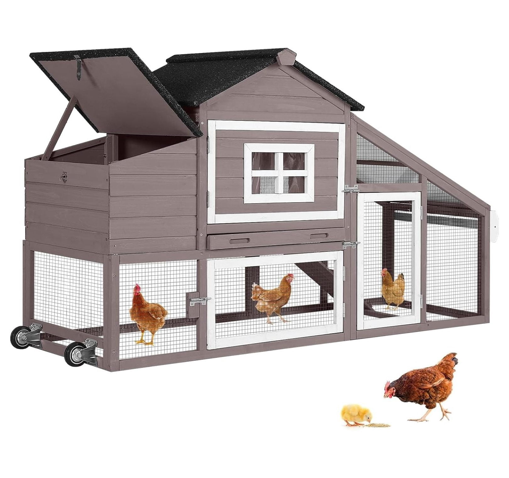 Chicken Coop Mobile Chicken House On Wheel Outdoor Rabbit Hutch for 2-4 ...