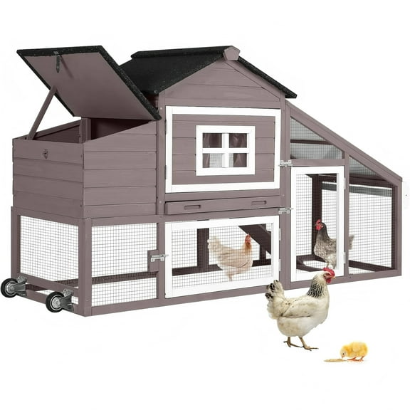 Mobile Chicken Coop with Wheels, Outdoor Wooden Hen House with UV ...