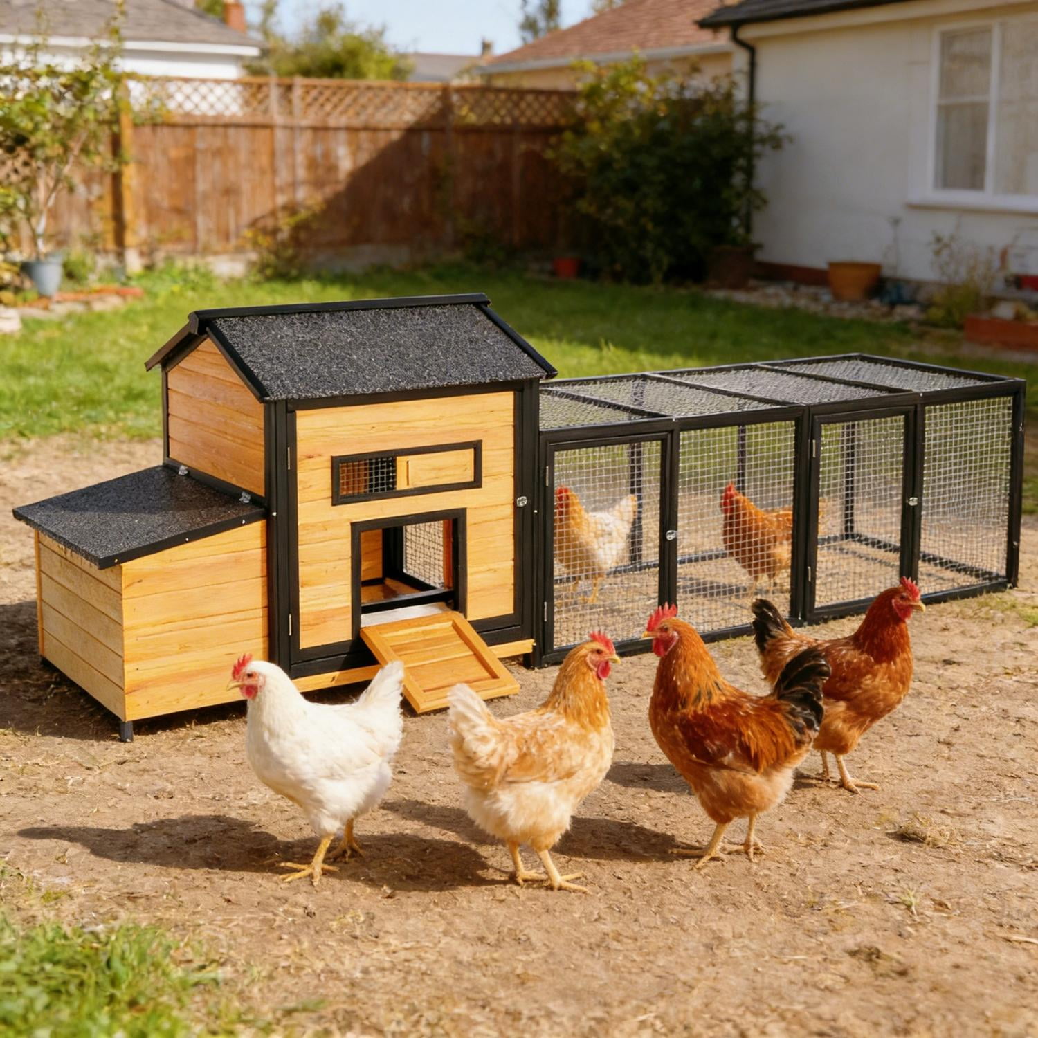 Chicken Coop Outdoor Hen House, Large Wooden Poultry Cage with Nesting ...