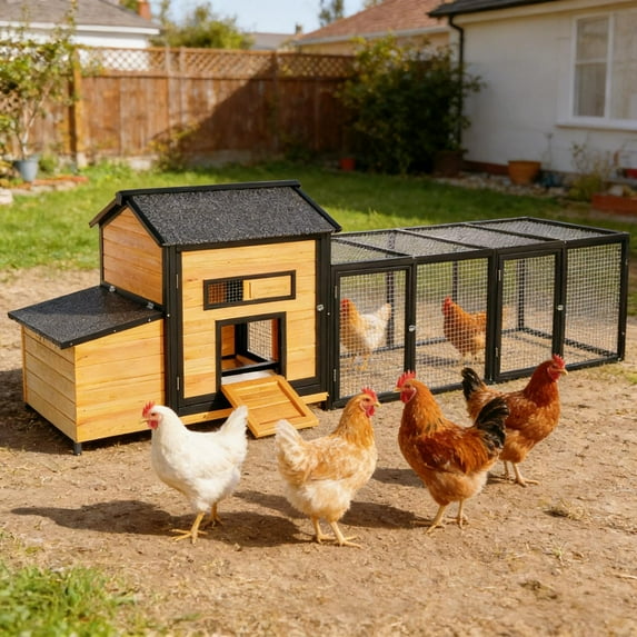 Chicken Coop Outdoor Hen House, Large Wooden Poultry Cage with Nesting ...