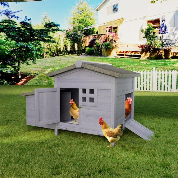 Chicken Coop Outdoor Hen House, Wooden Poultry Cage with Asphalt Roof ...