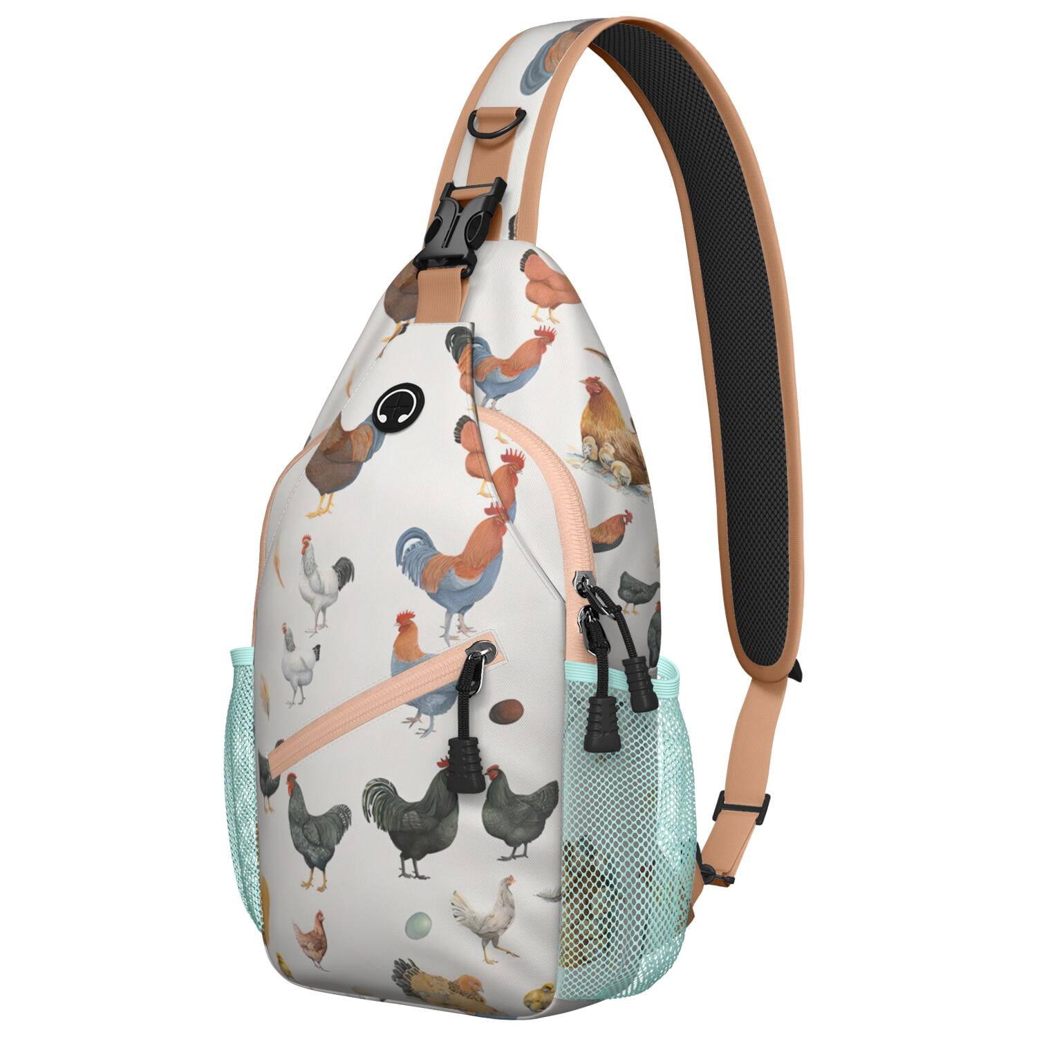 Chicken Coop Print Sling Backpack, Funny Farmhouse Cartoon Hen Chick ...