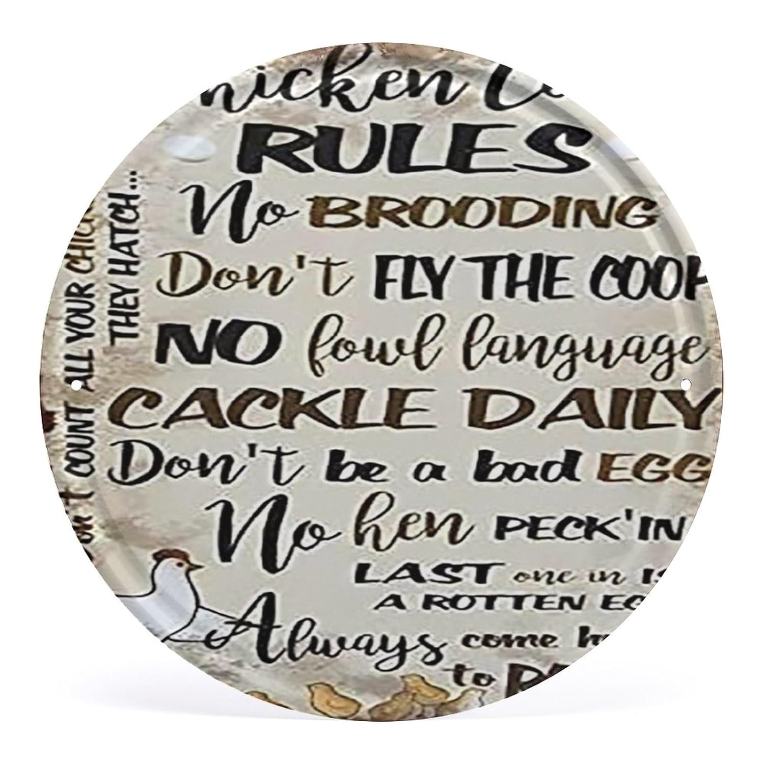 Chicken Coop Rules Round Metal Tin Sign Poster Wall Plaque Funny Home ...