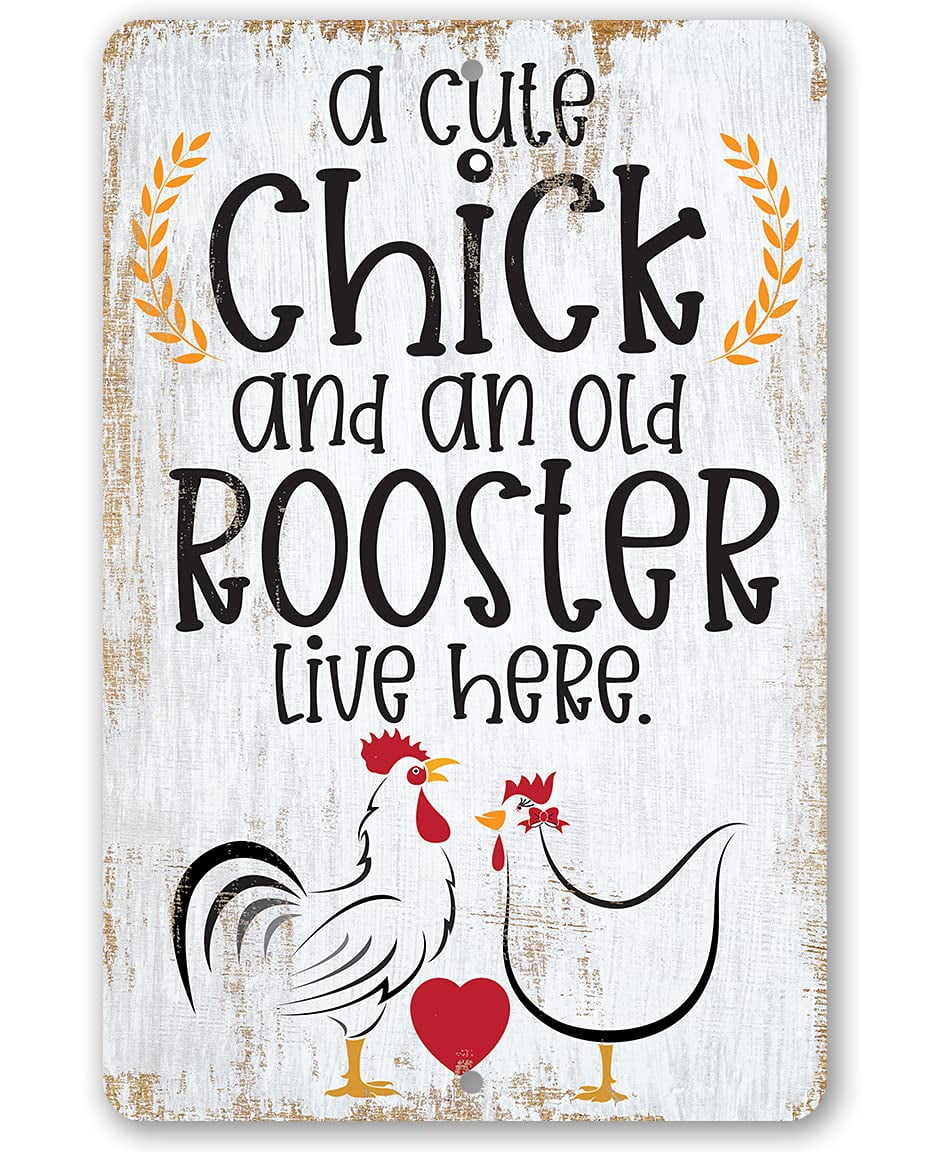 Farmhouse Chicken Coop Sign - Cute Chick & Rooster - Durable Metal ...