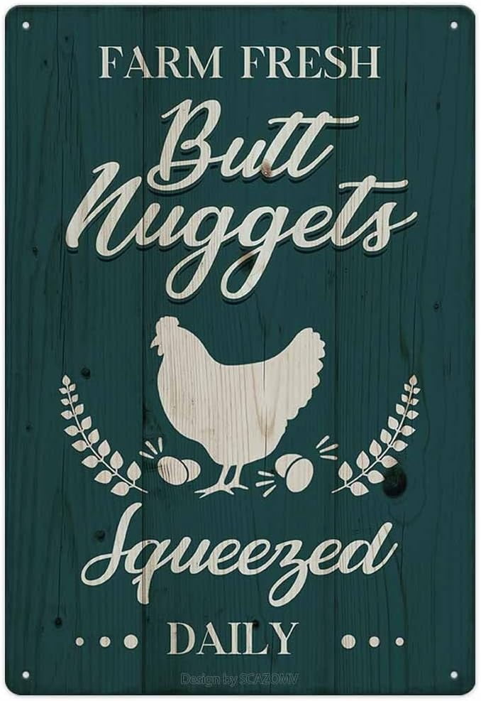 Chicken Coop Tin Sign-Farm Fresh Butt Nuggets, Vintage Metal Hanging ...