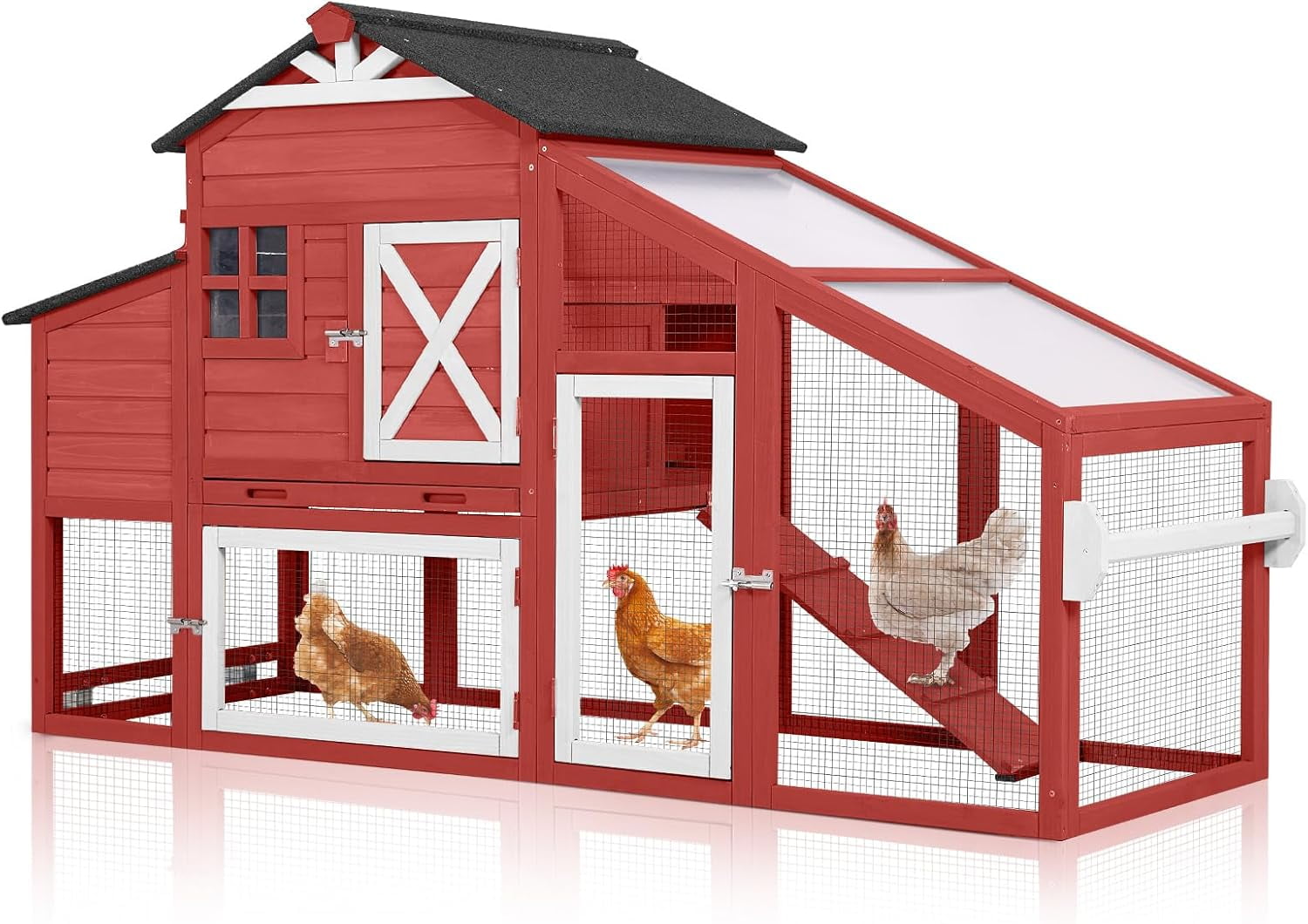 Chicken Coop with Wheels Wooden Outdoor Chicken House Easy Cleaning ...
