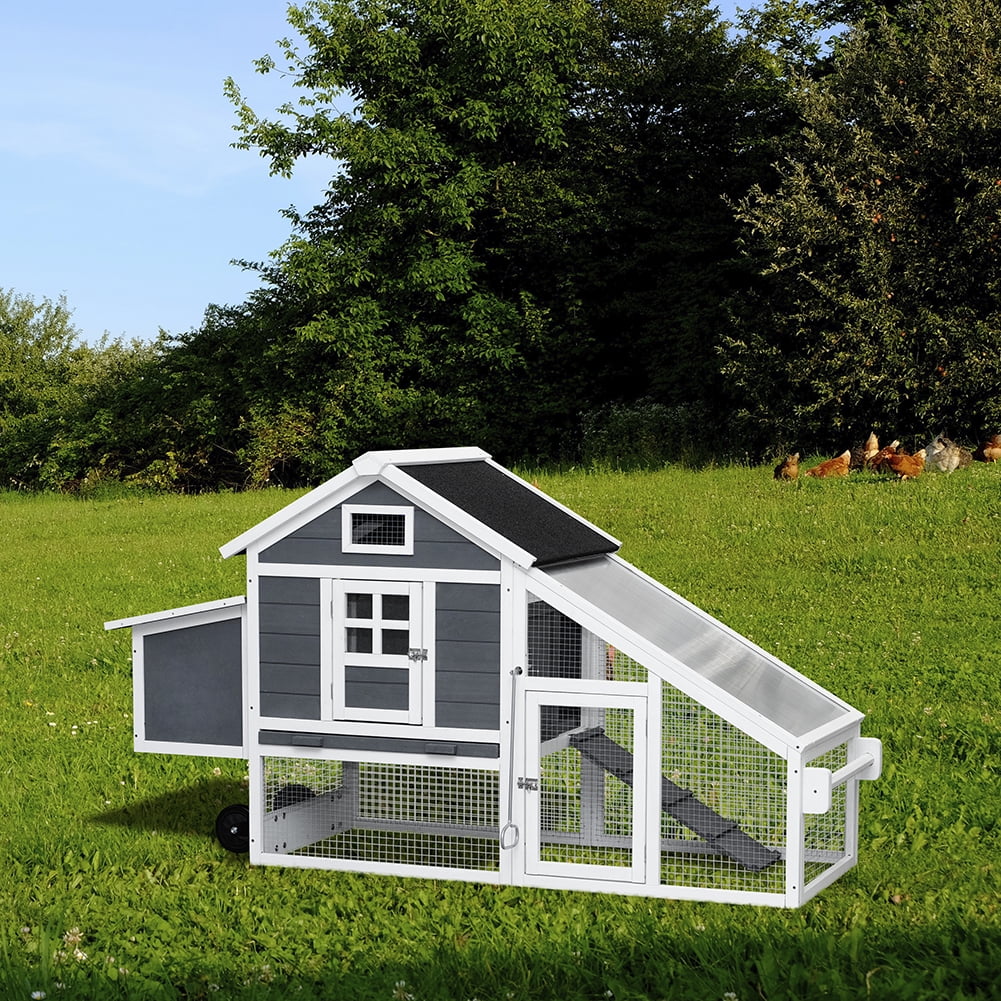 Chicken Coop with Wheels,Wooden Rabbit House Chicken Hutch Coop with ...