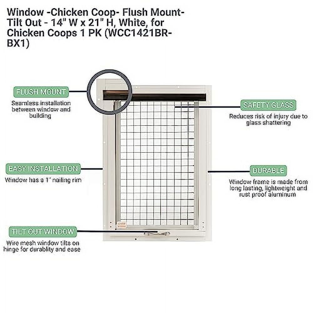 Chicken Coop Window 14" W x 21" H, Flush Mount Tilt Out White for ...
