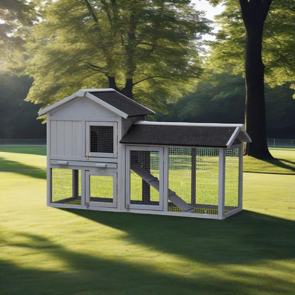 Chicken Coop with Large Run Space,Indoor Outdoor No Leak Plastic Tray ...