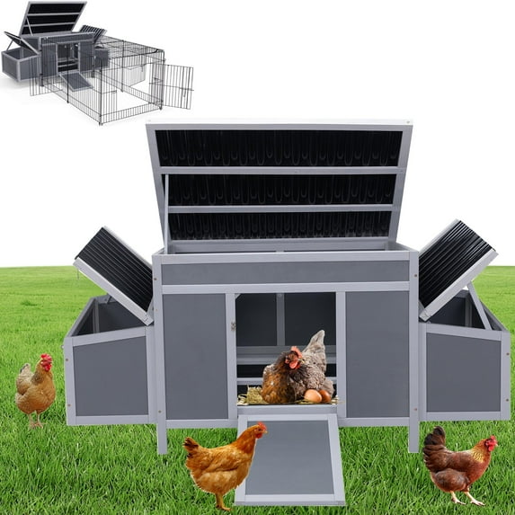 Seizeen 83''L Wood Chicken Coop for 4 Hens, Nesting Boxes, Lockable ...