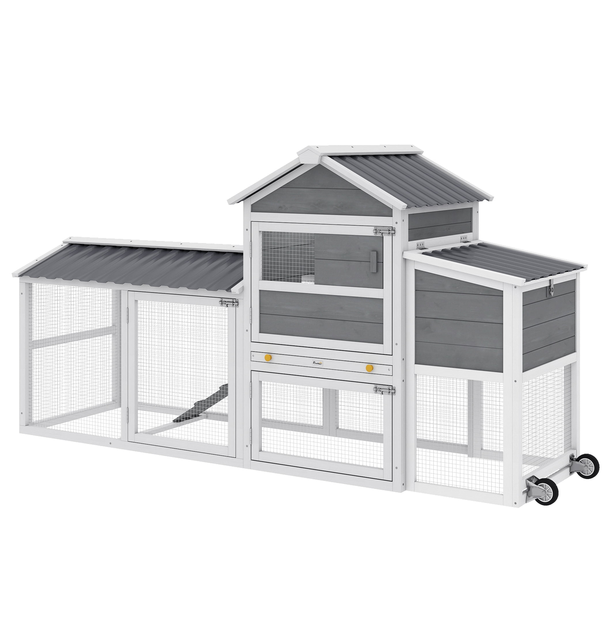 Chicken Coop with Wheels, 80" Mobile Hen House, Outdoor Wooden Chicken ...