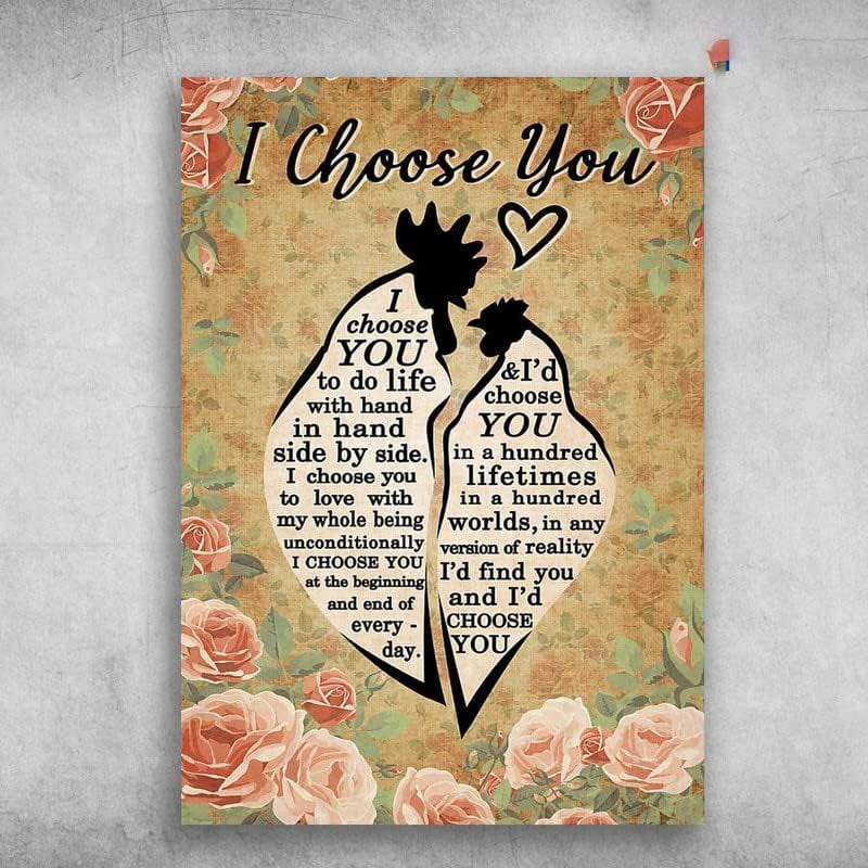 Chicken Couple Love Poster I Choose You to Do Life with Hand in Hand ...