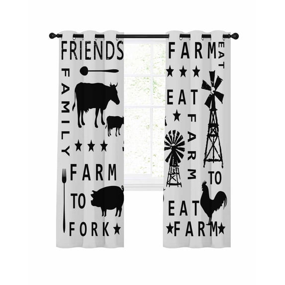Chicken Cow Pig Blackout Curtains 63 Inch Length Farmhouse Animal ...