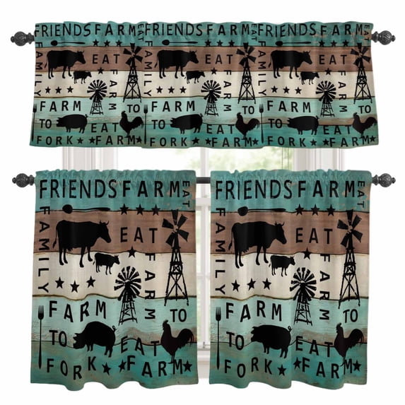 Chicken Cow Pig Kitchen Curtains Set for Windows, Farmhouse Animal ...