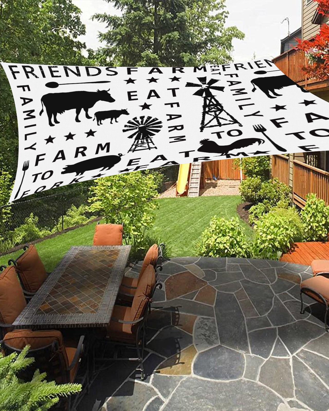Chicken Cow Pig Sun Shade Sail 8'X10' Farmhouse Animal Windmills ...
