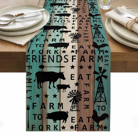 Chicken Cow Pig Table Runner 13 x 60 Inch, Farmhouse Animal Windmills ...