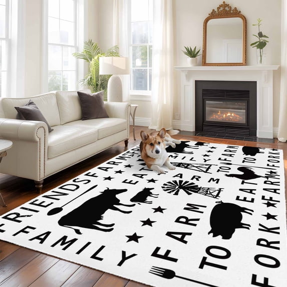Chicken Cow Pig Washable Area Rug 5x8 Farmhouse Animal Windmills ...