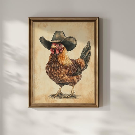 Chicken Cowboy Hat Print Poster Chicken Wall Art Farm House Wall Decor ...