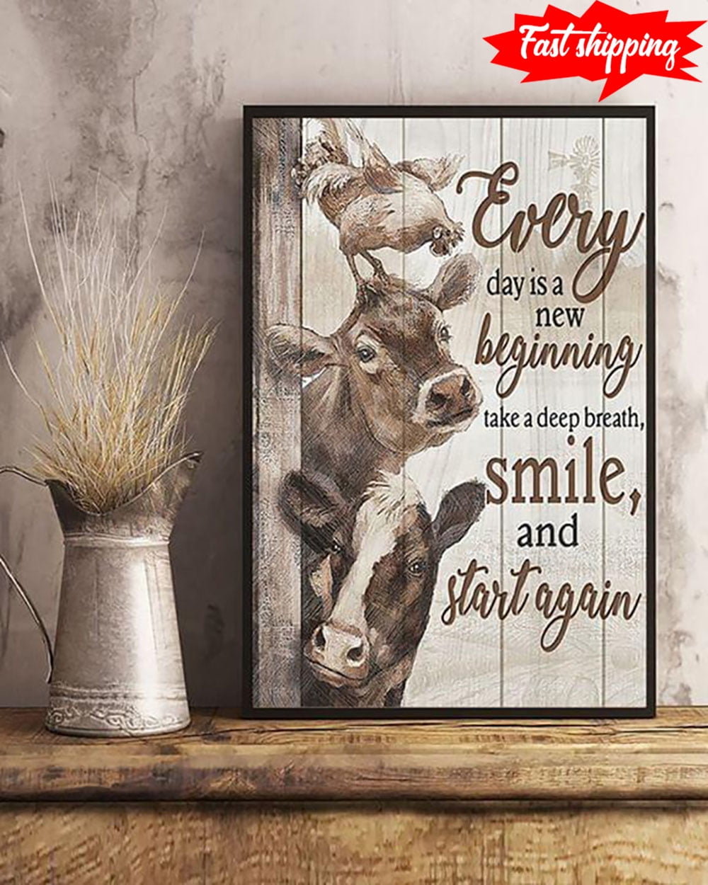 Chicken & Cows Every Day Is A New Beginning Take A Deep Breath, Smile, And Start Again 16 x 24 ...