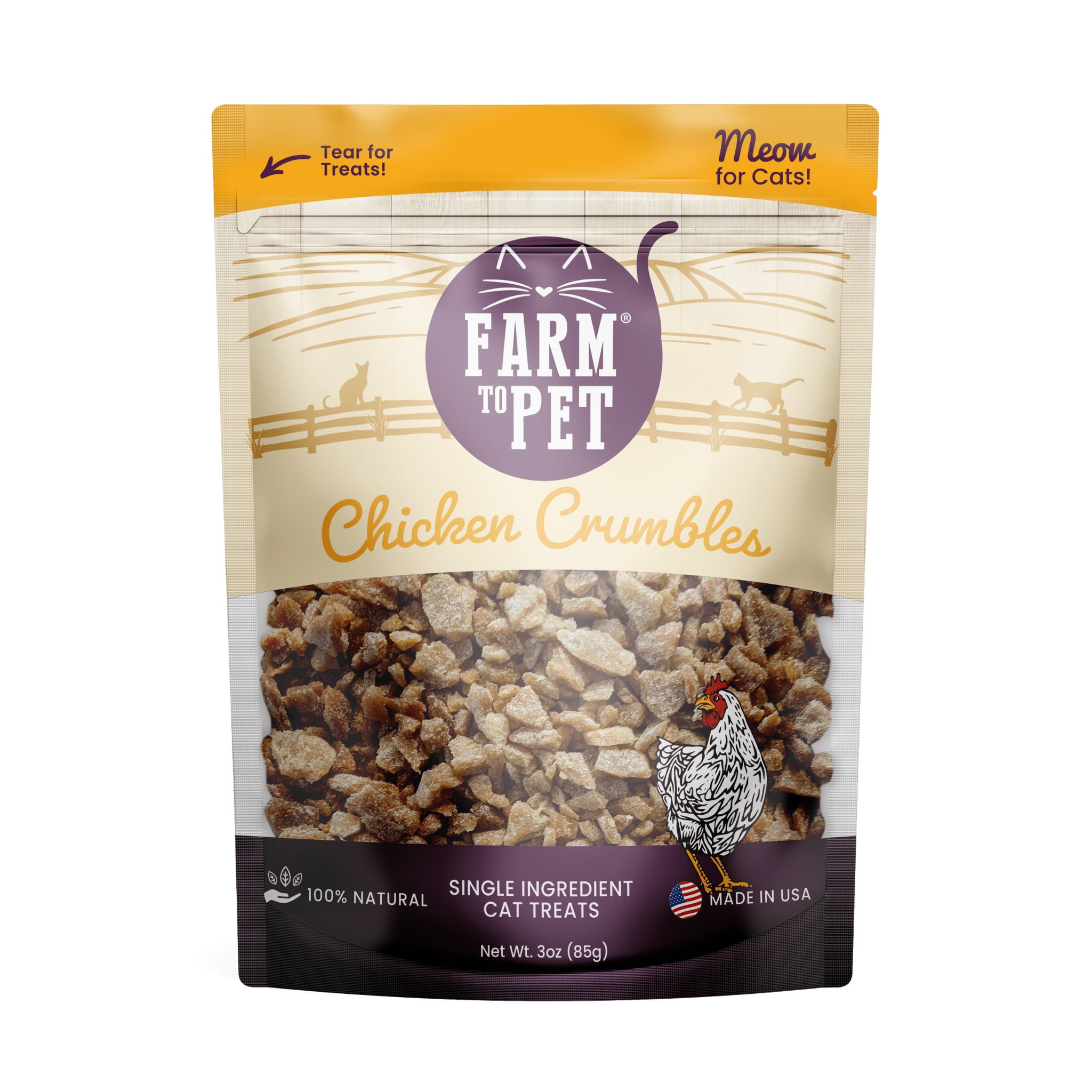 Farm to Pet Chicken Crumbles Single-Ingredient Cat Treats, 3oz ...