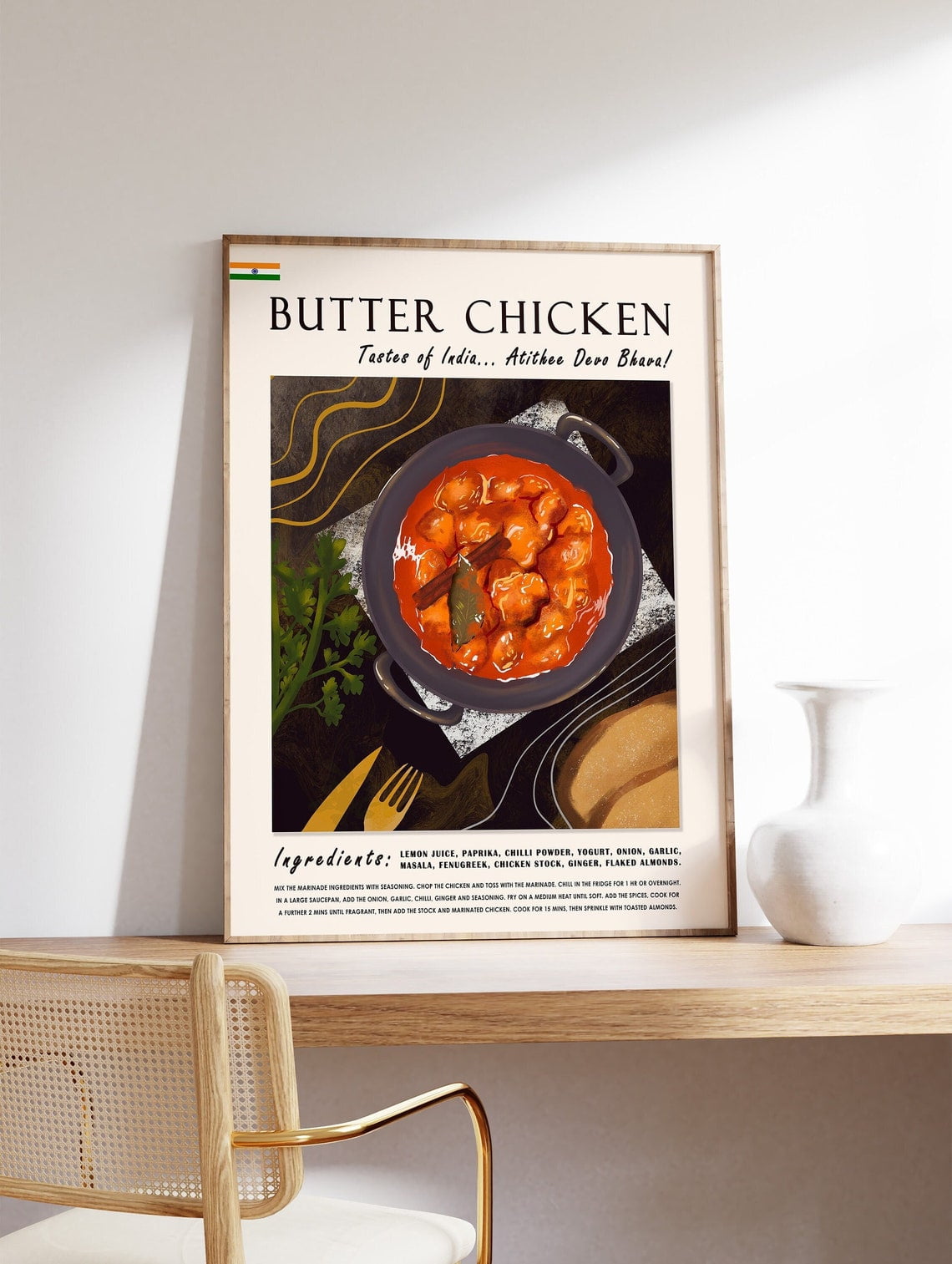 Chicken Curry Food Poster, Art Poster, Indian Print, Indian Art, Indian ...