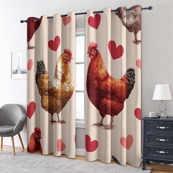 Chicken Curtains for Living Room, Rooster Heart Farm Animal Pattern ...