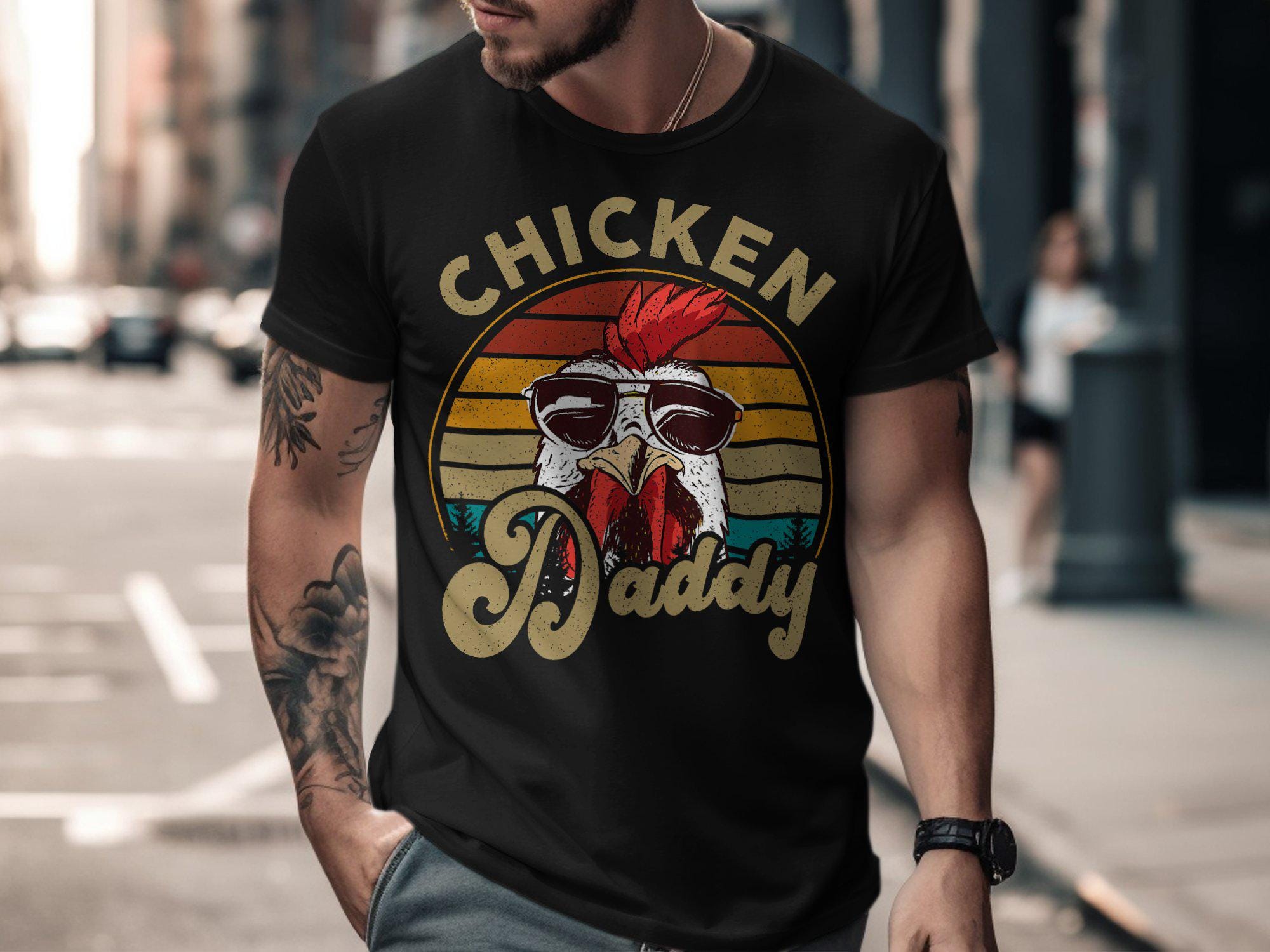 Chicken Daddy T-Shirt, Funny Chicken Shirt, Retro Chicken Daddy Tee ...