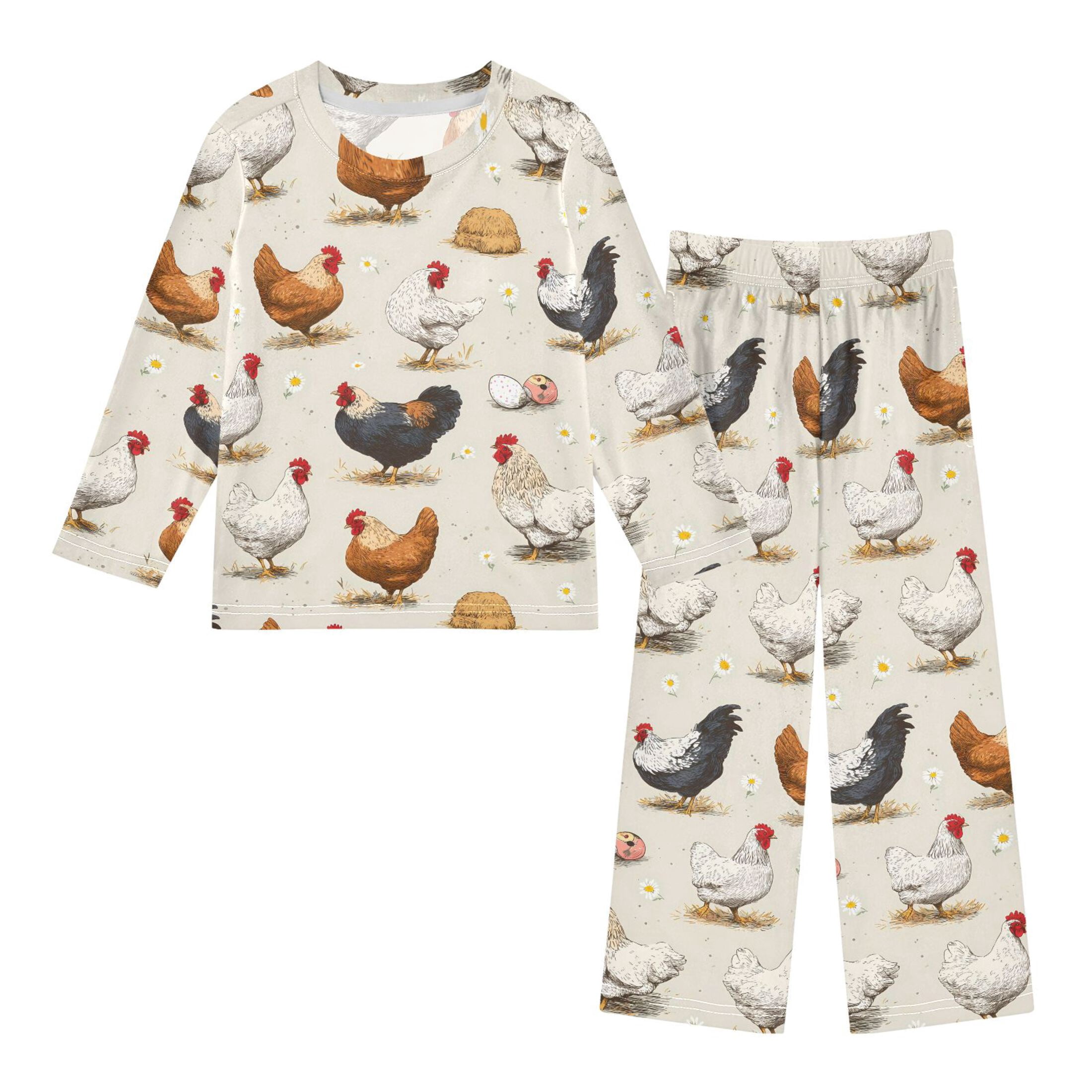 Chicken Daisy Cozy Soft Long Sleeves Top and Pants 2 Piece Cool Pjs ...