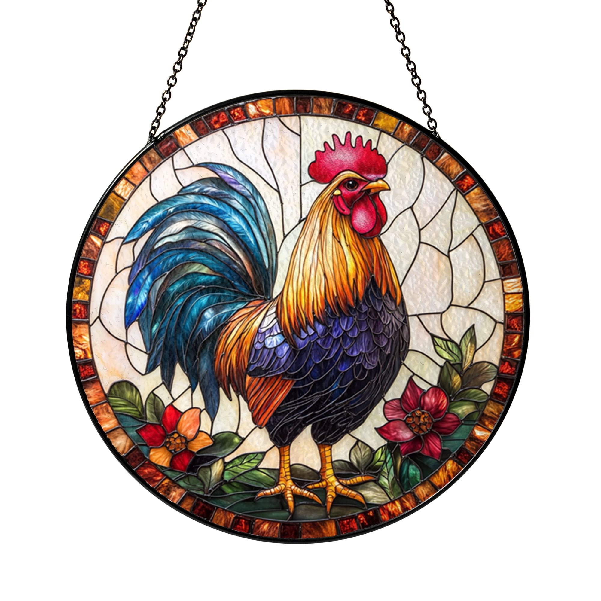 Chicken Decorative Stained Glass Suncatcher, Farmhouse Window Hanging ...