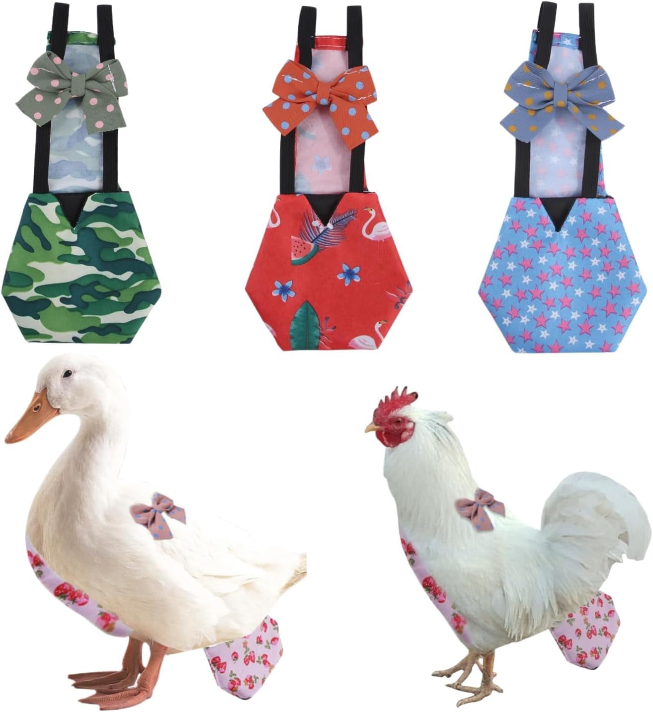 Chicken Diapers Bantam Hens - Reusable 3-Piece Set with Bow Ties ...