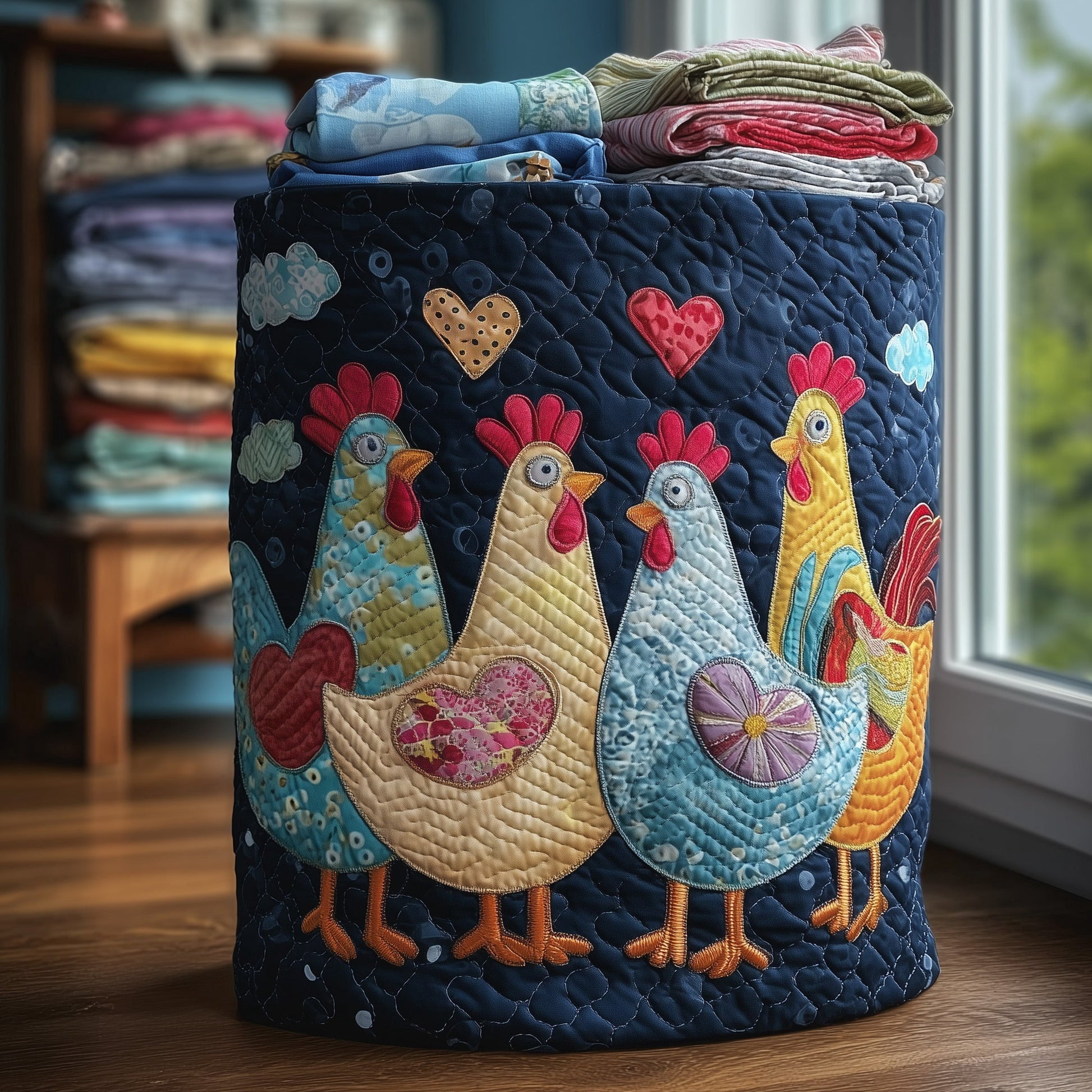 Chicken Dream Quilted Laundry Basket, Storage Bin Laundry Basket Fabric ...
