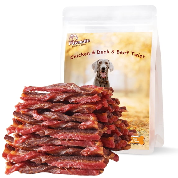 Pawmate Beef, Chicken and Duck Twist Dog Treats, Triple Protein Chews ...